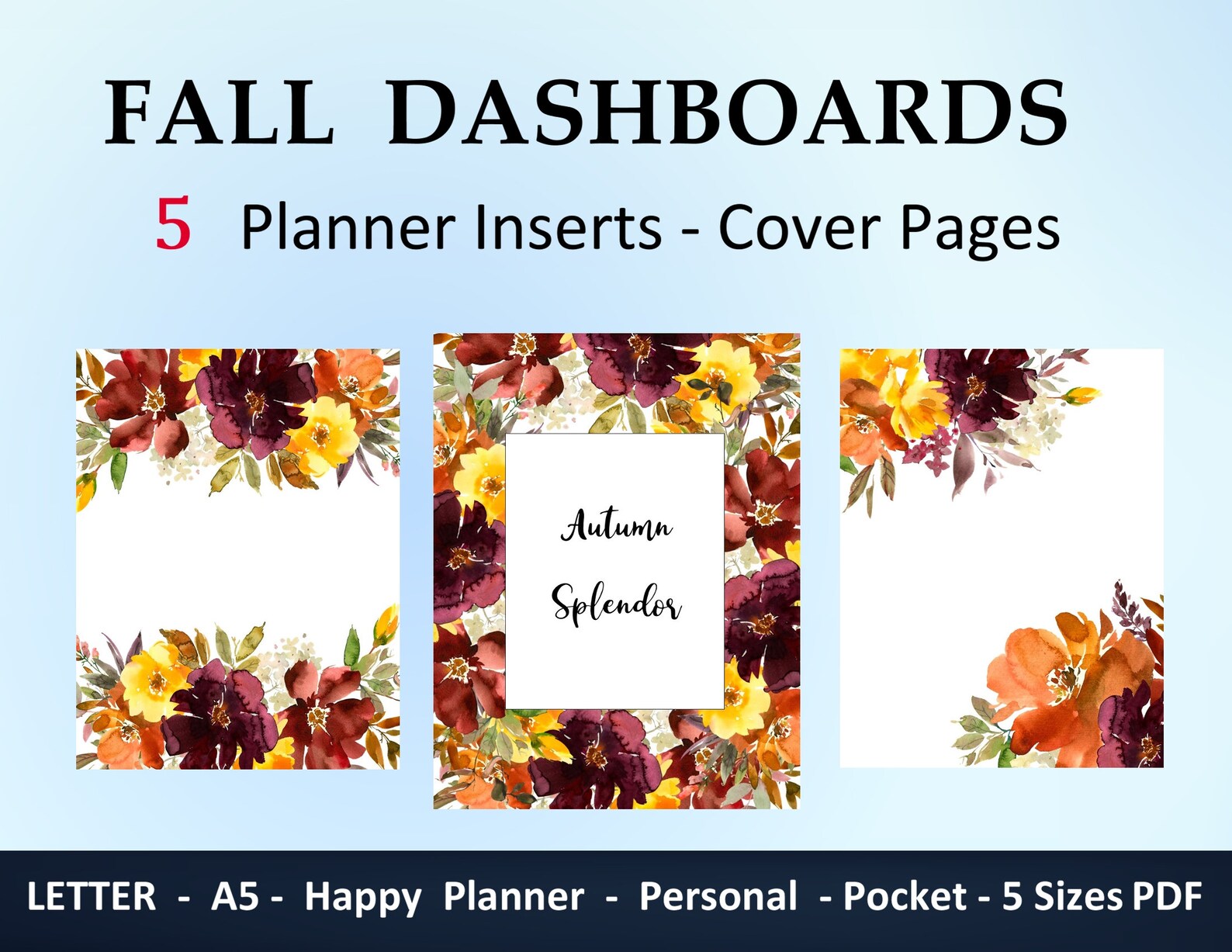 Fall Planner Dashboard Printable Autumn Floral Planner - Etsy