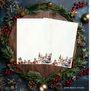 Christmas Stationery Printable Paper Winter Holiday Festive Lined ...