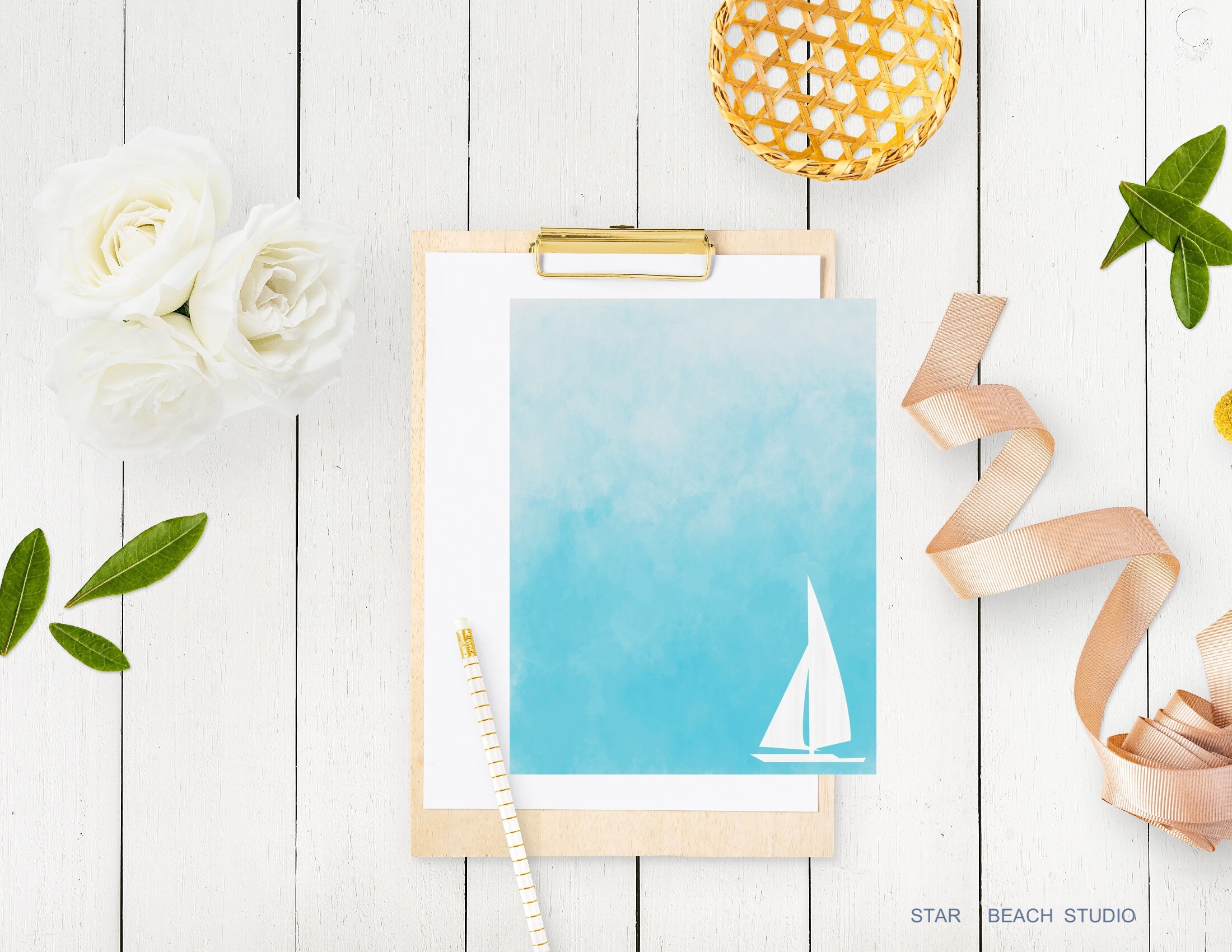 White Sailboat Blue Watercolor Printable Stationery Paper, Lined ...