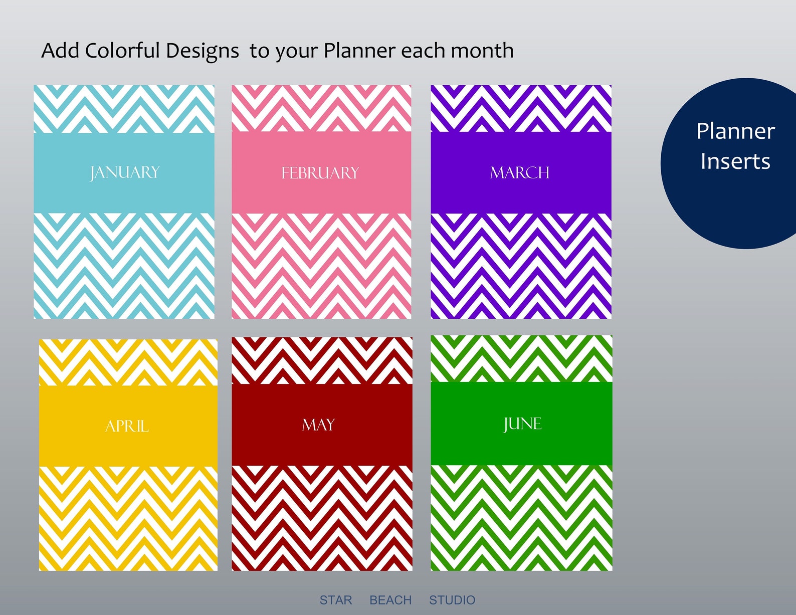 12 Month Planner Dashboard Printable, Chevron Pattern Multicolor ...