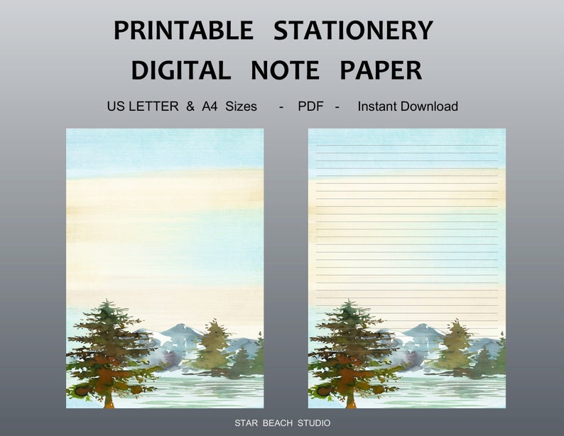 Mountain Landscape Printable Stationery Digital Note Paper - Etsy