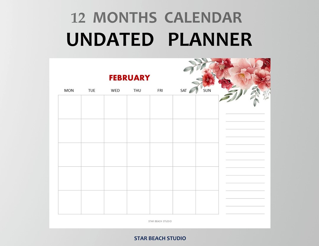 Perpetual Monthly Calendar Planner Printable, Editable PDF, Undated ...
