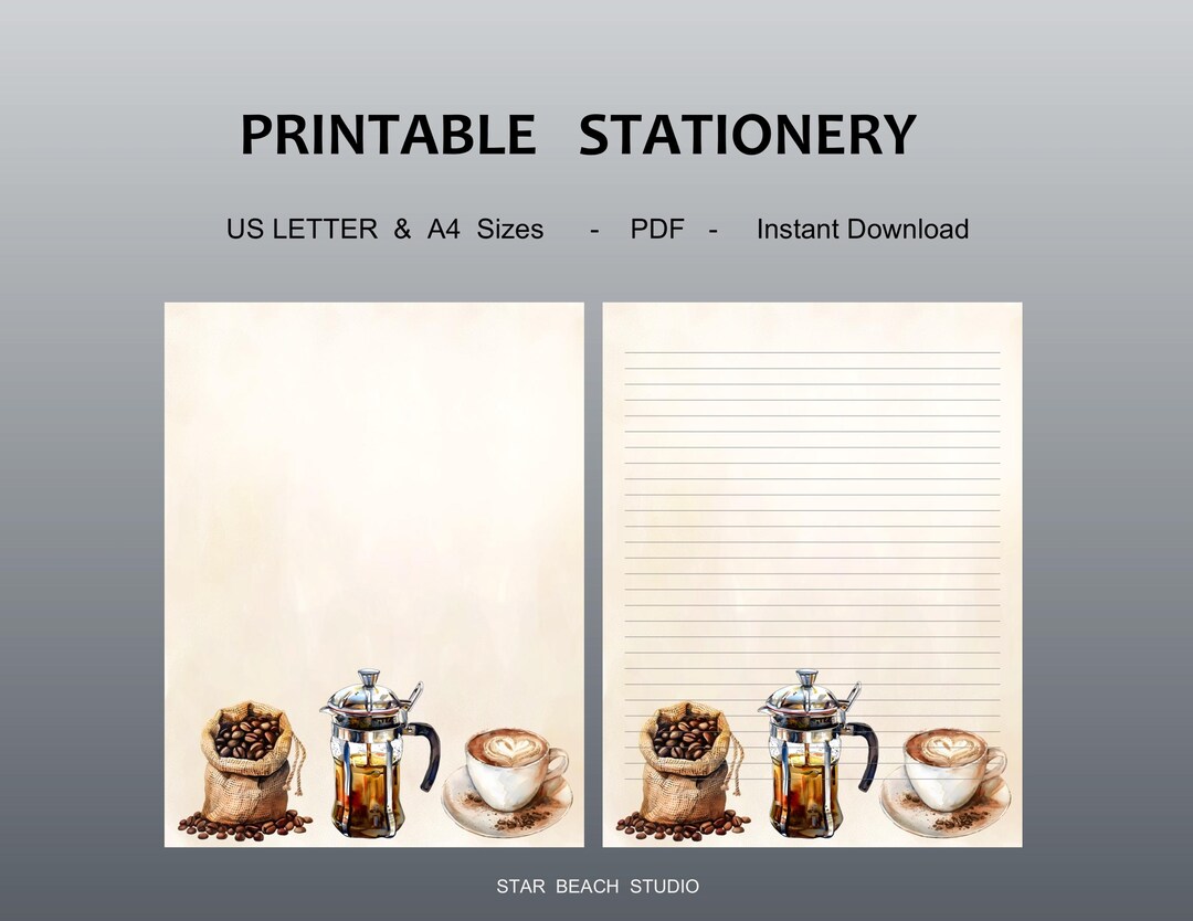 Coffee Lovers Printable Paper, Coffee Beans - French Press - Cappuccino ...