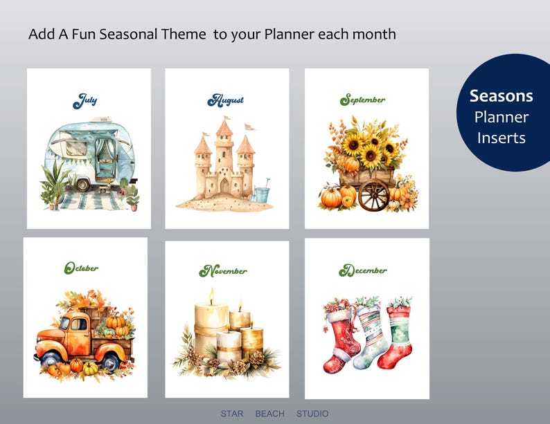 12 Months Planner Dashboard Printable, Seasonal Themes Planner Divider ...