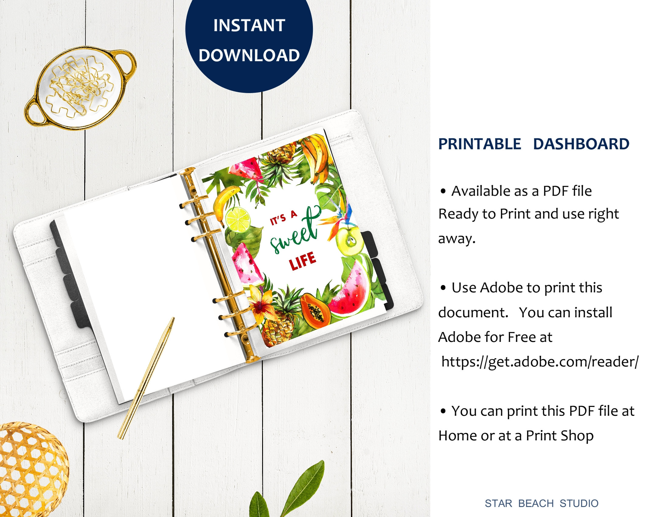 Sweet Life Planner Dashboard Printable, Summer Fruits & Floral Planner ...