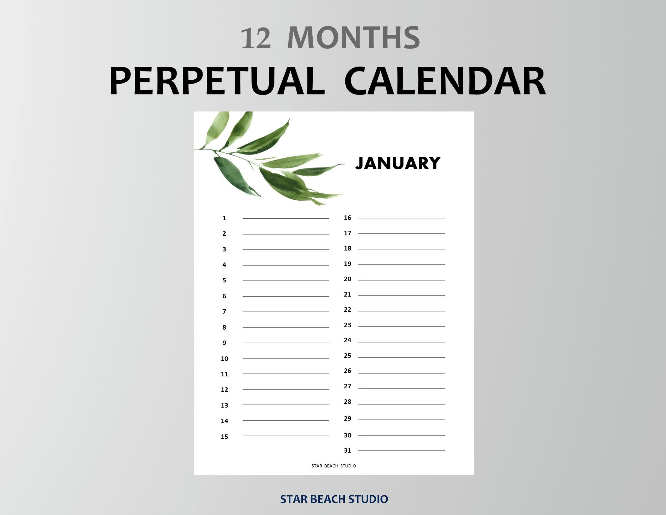 Perpetual Calendar Printable Birthday Anniversary Annual - Etsy
