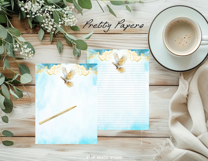 Holy Spirit Dove Stationery Printable Paper, Christian Theme Lined ...