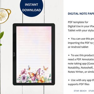 Butterflies & Flowers Border Stationery Printable Paper, Lined -unlined ...