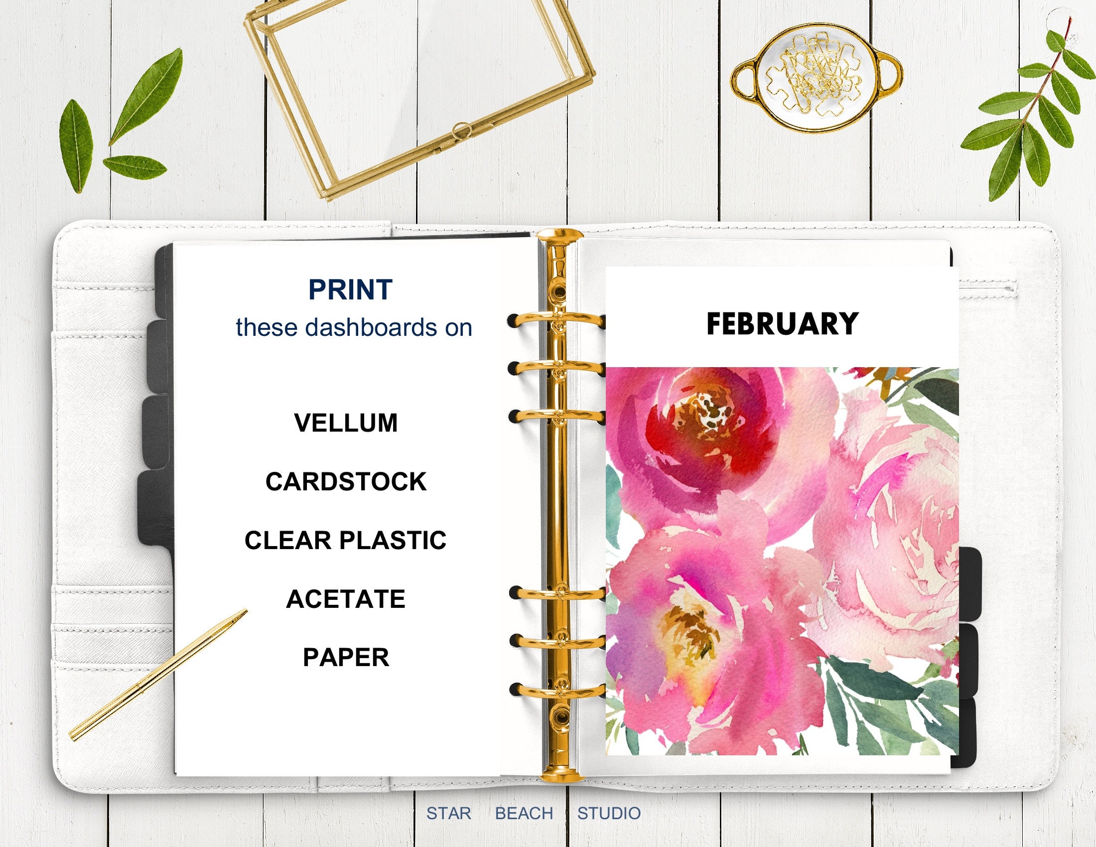 Monthly Floral Planner Dashboards Printable, 12 Months Cover Pages , US ...
