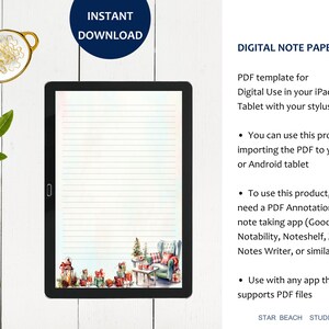Christmas Stationery Printable Paper Winter Holiday Festive Lined ...