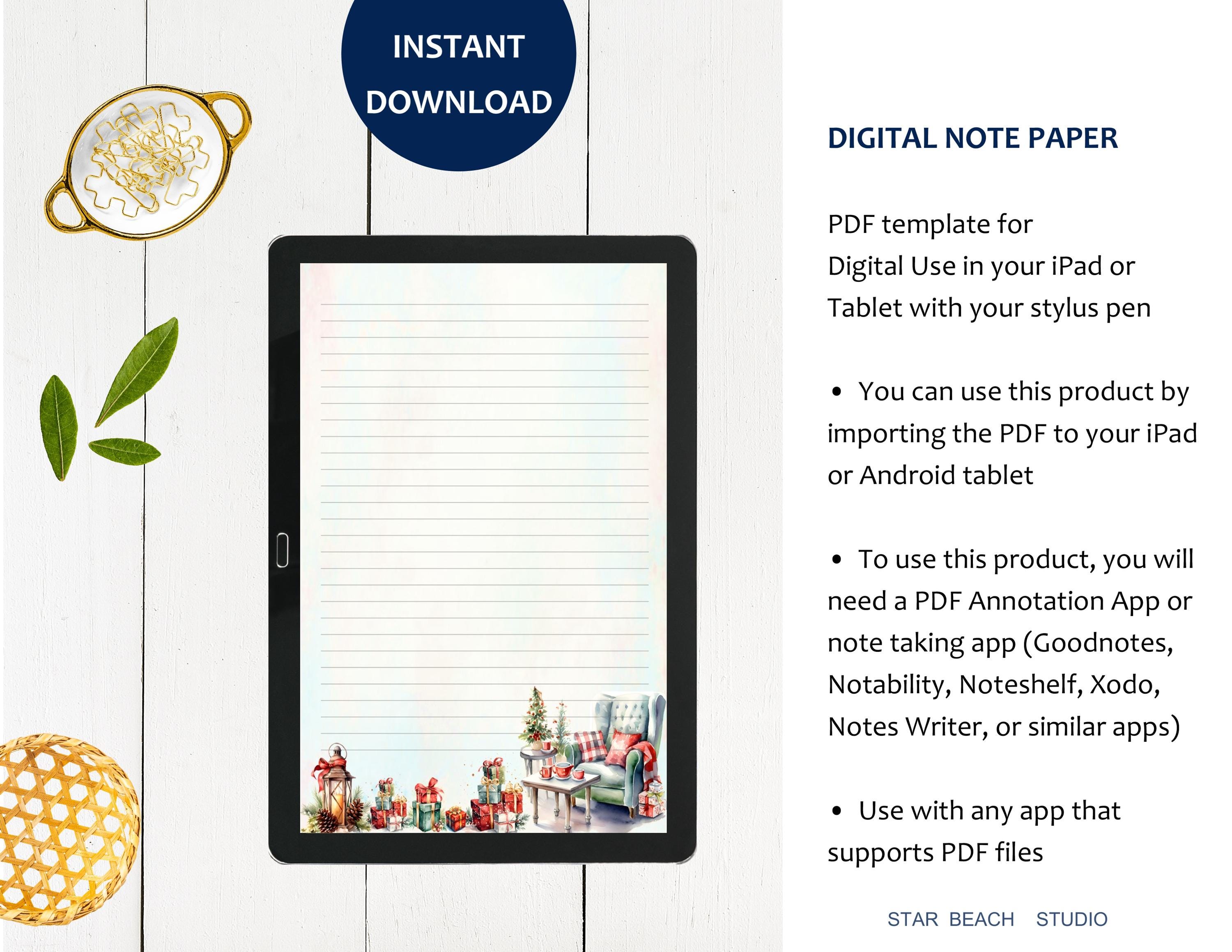 Christmas Stationery Printable Paper Winter Holiday Festive Lined ...