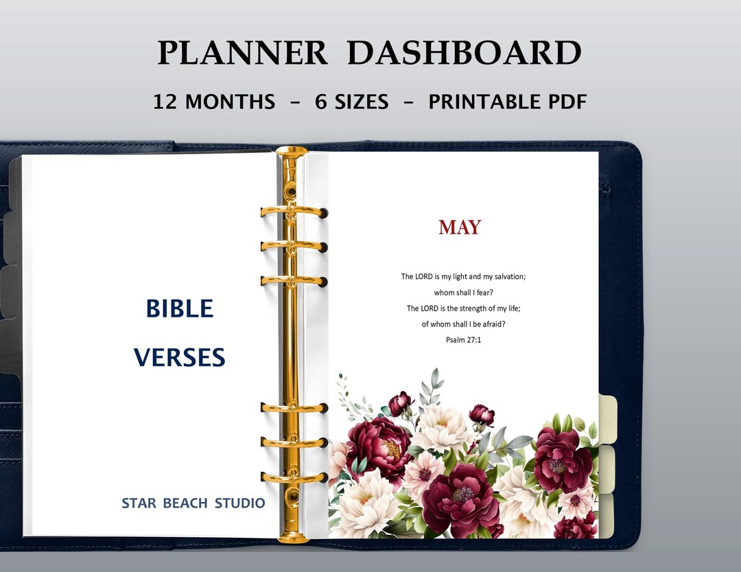 12 Months Psalms Bible Verse Floral Planner Dashboards Printable, US ...