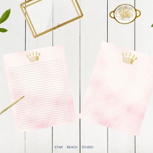 Gold Crown Pink Paper Printable Stationery Paper, Royal Princess Theme ...