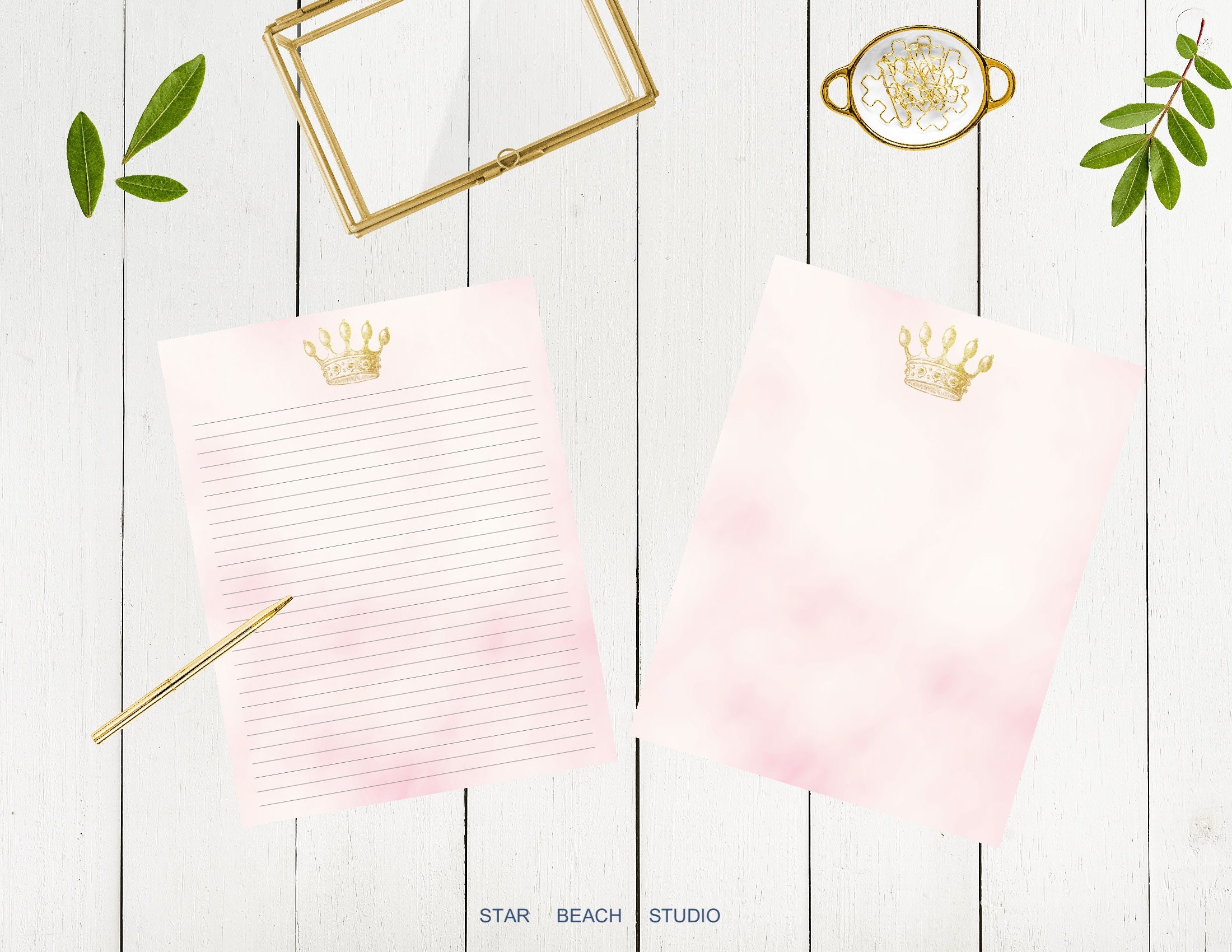 Gold Crown Pink Paper Printable Stationery Paper, Royal Princess Theme ...