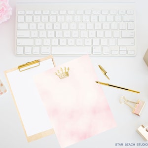 Gold Crown Pink Paper Printable Stationery Paper, Royal Princess Theme ...