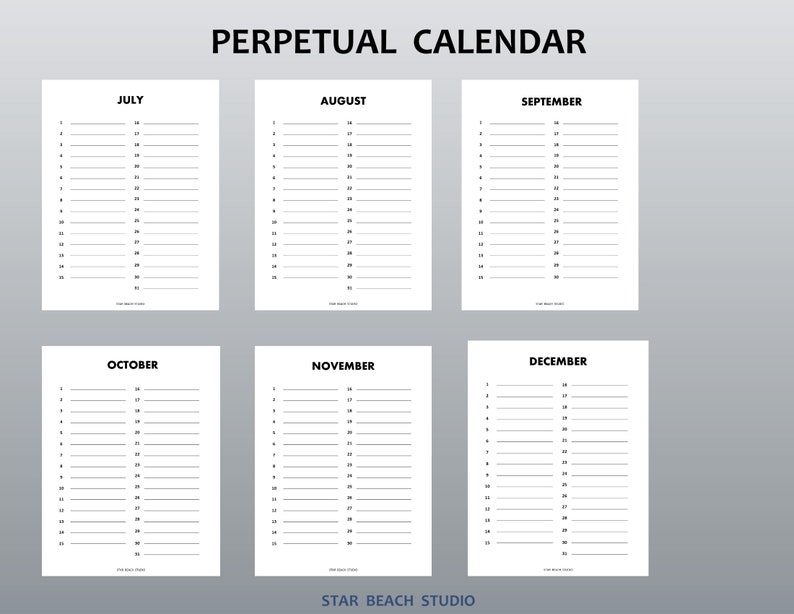 Perpetual Calendar Printable, Birthday Anniversary Annual Events ...