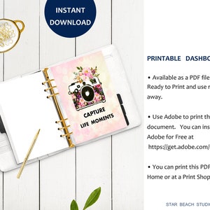 Camera Planner Dashboard Printable, Pink Floral Planner Insert, US ...