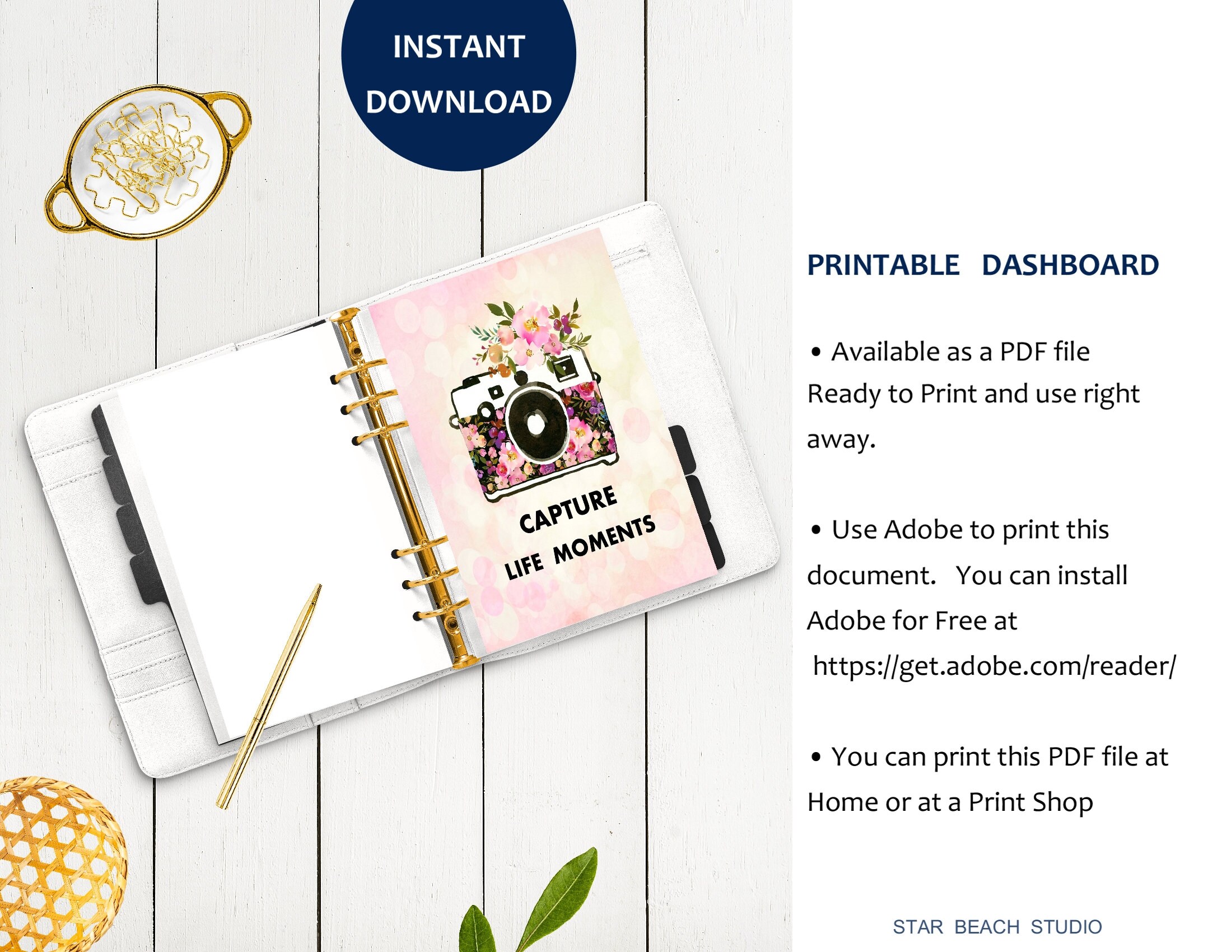 Camera Planner Dashboard Printable, Pink Floral Planner Insert, US ...