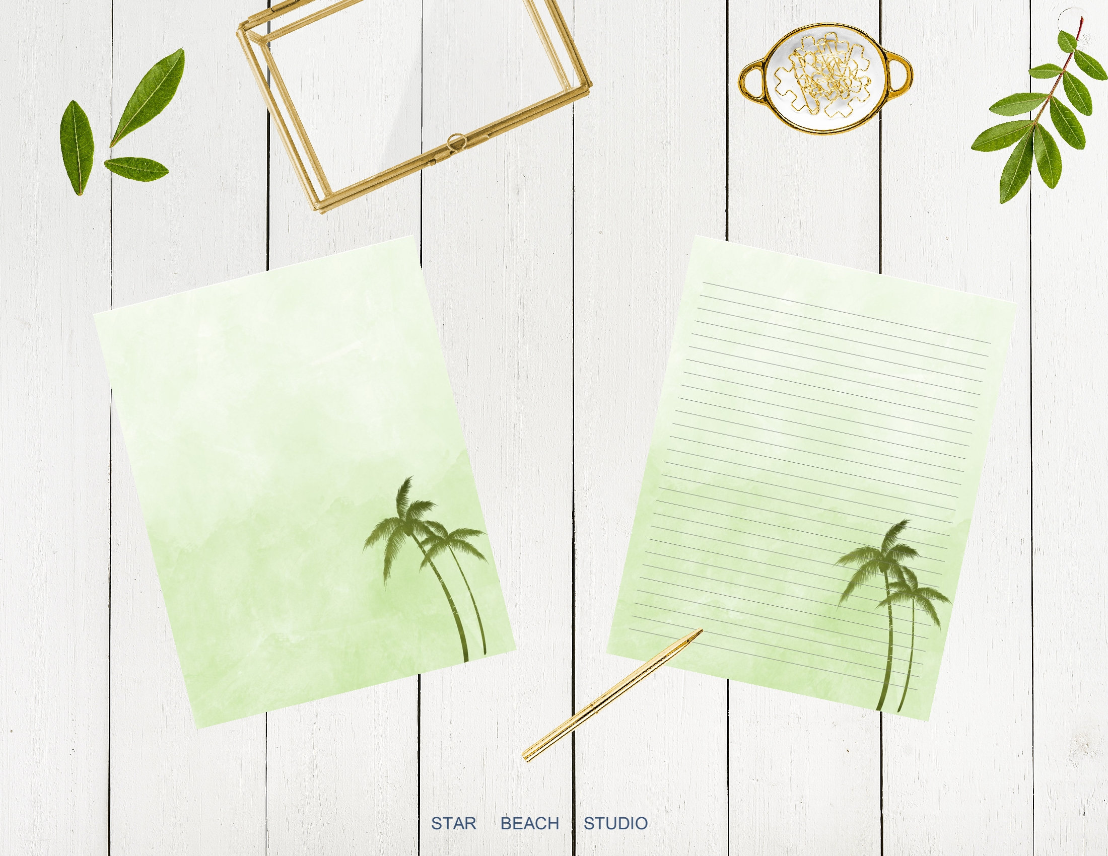 Palm Trees Printable Stationery, Summer Beach Theme Lined & Unlined ...