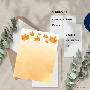 Autumn Leaves Printable Stationery, Fall Leaves Lined & Unlined Letter ...
