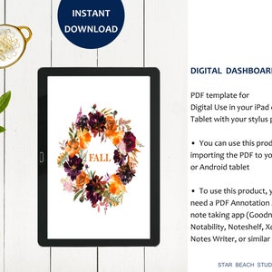 Fall Planner Dashboard Printable, Autumn Floral Watercolor Wreath ...