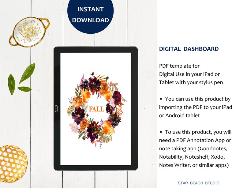 Fall Planner Dashboard Printable, Autumn Floral Watercolor Wreath ...