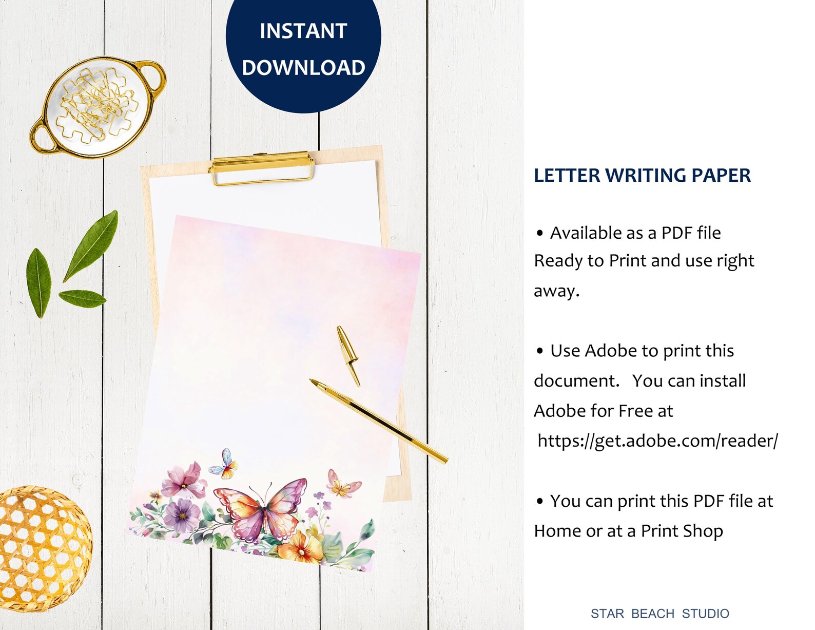 Butterflies & Flowers Border Stationery Printable Paper, Lined -unlined ...
