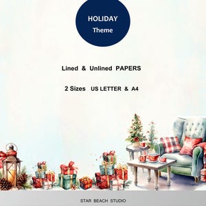 Christmas Stationery Printable Paper Winter Holiday Festive Lined ...