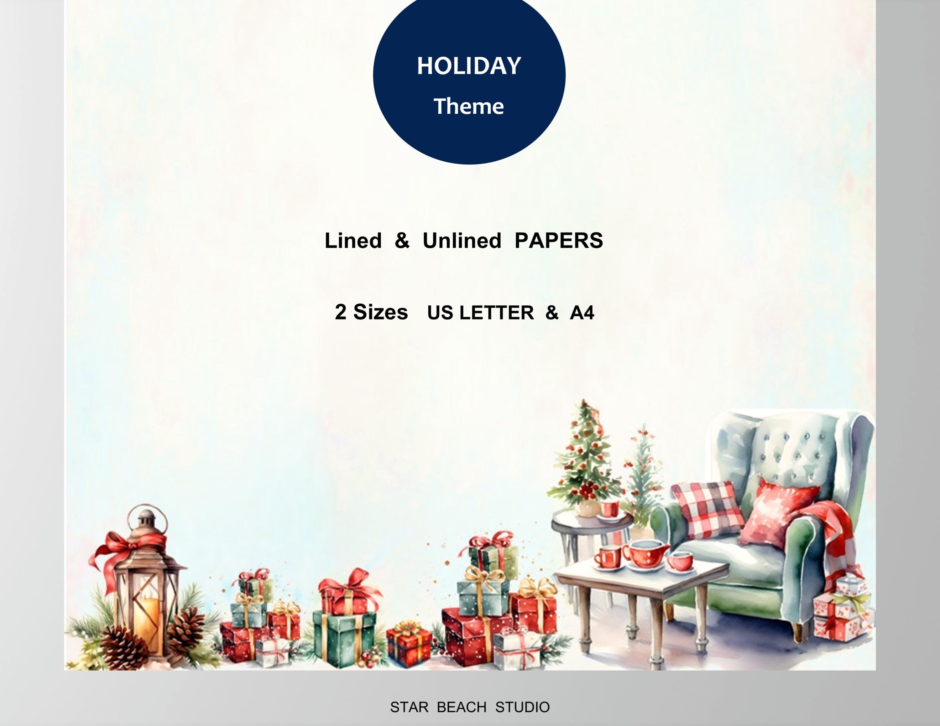 Christmas Stationery Printable Paper Winter Holiday Festive Lined ...