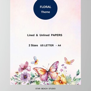 Butterflies & Flowers Border Stationery Printable Paper, Lined -unlined ...