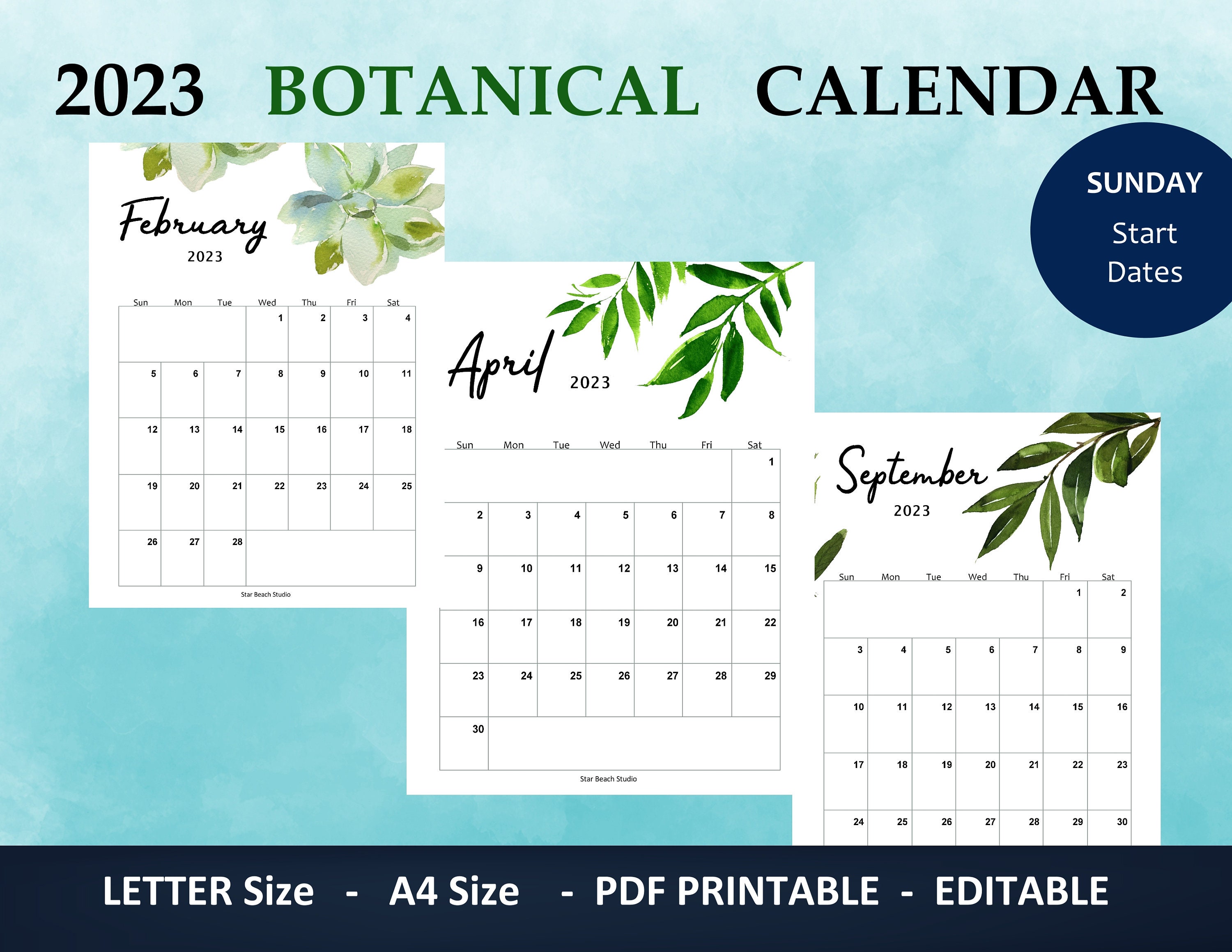 2023 Calendar Printable Botanical Wall Desk Digital - Etsy