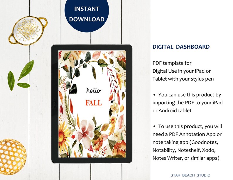Hello Fall Floral Planner Dashboard Printable, Autumn Watercolor Floral ...