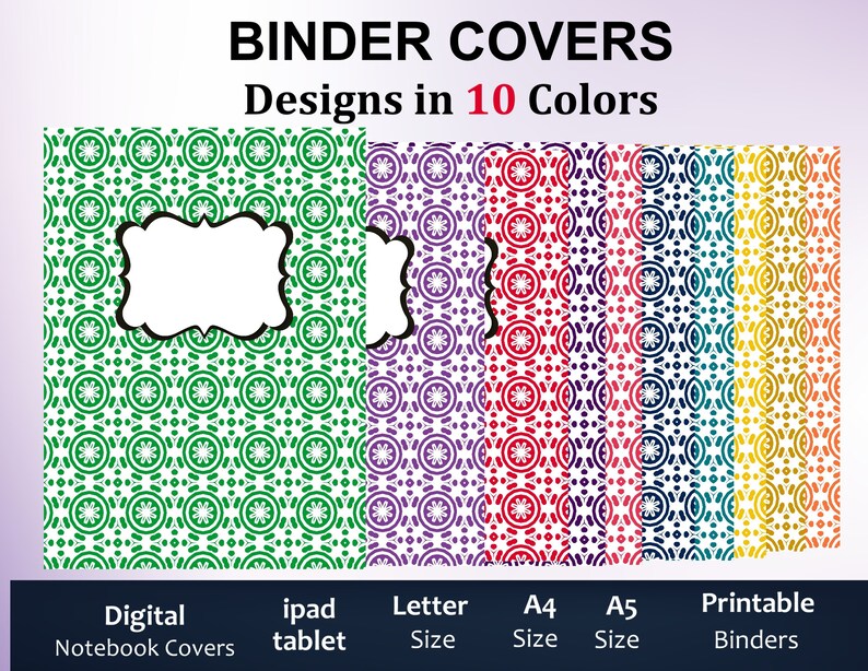 Digital Notebook Cover Binder Cover Printable Multi Color - Etsy