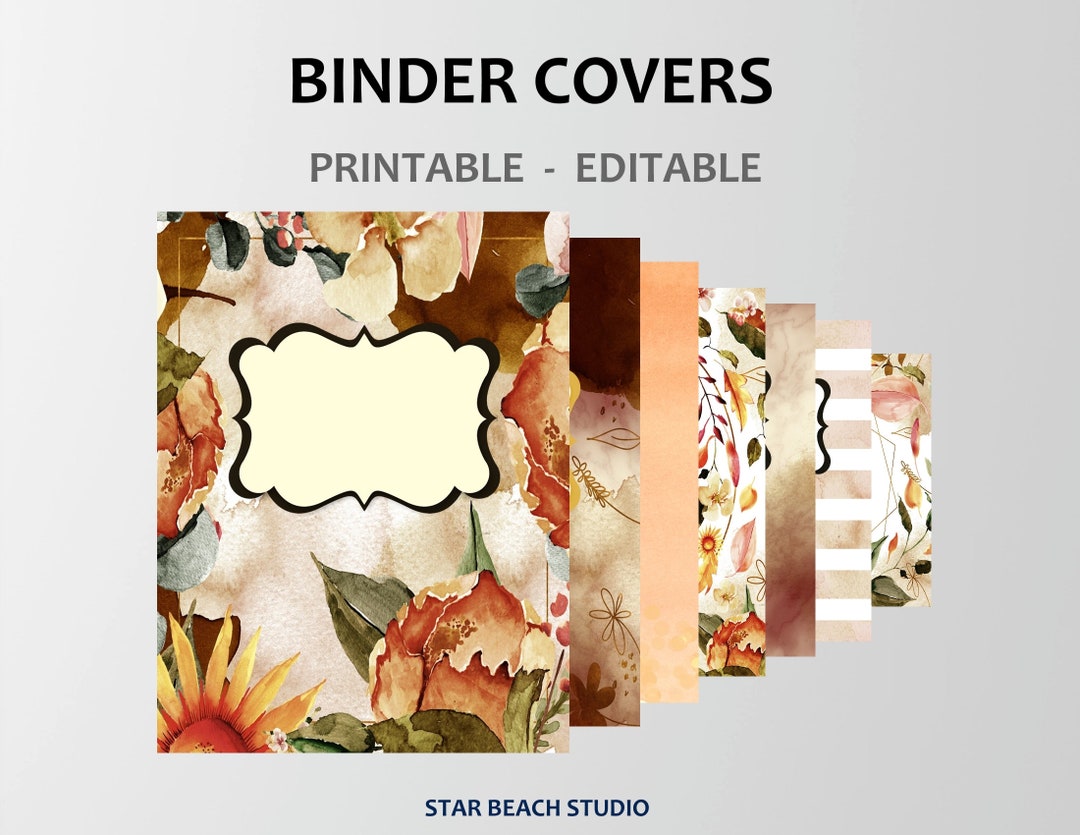 Fall Floral Printable Binder Cover, Digital Notebook Covers, Autumn ...