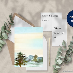 Mountain Landscape Printable Stationery, Digital Note Paper, Nature ...