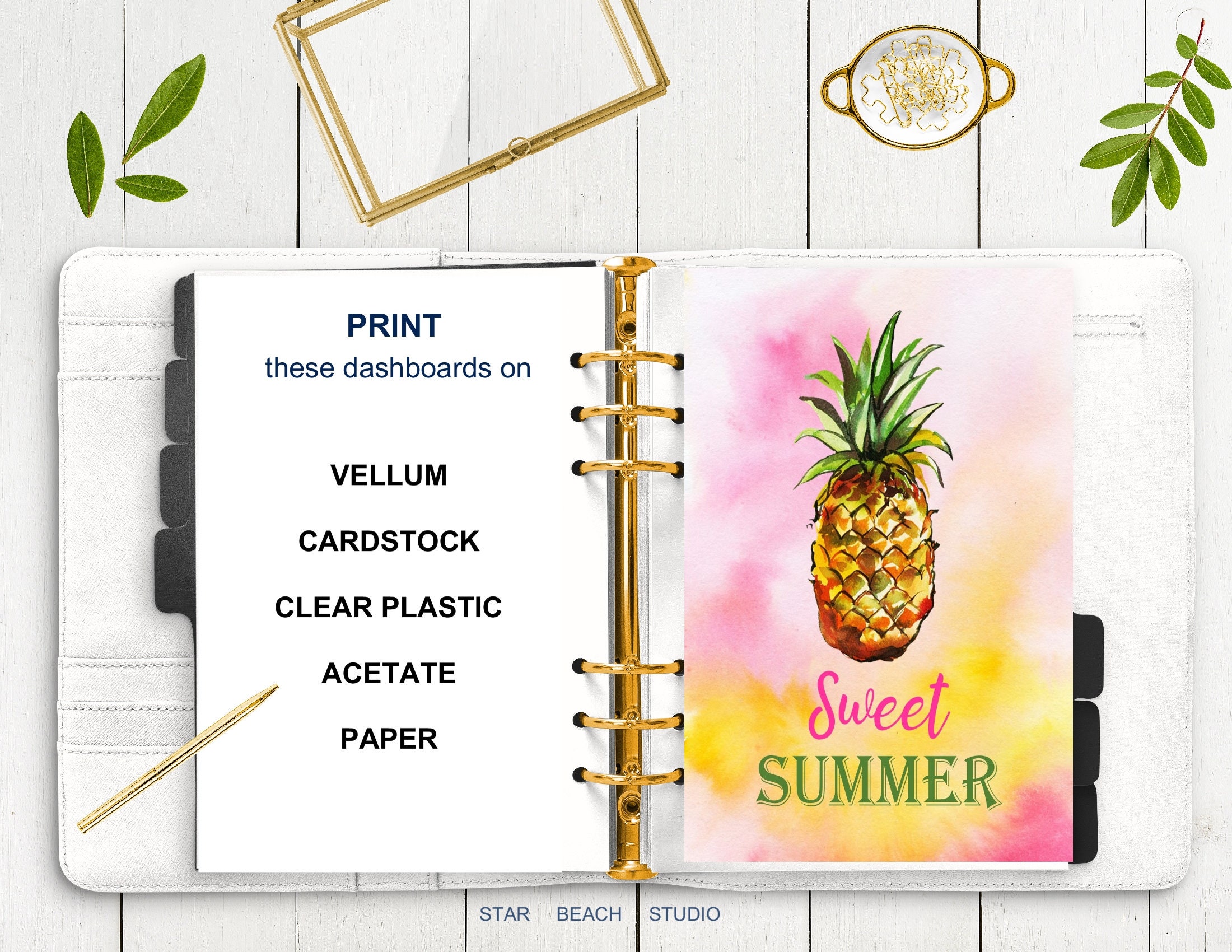 Sweet Summer Pineapple Planner Dashboard Printable, Watercolor Planner ...