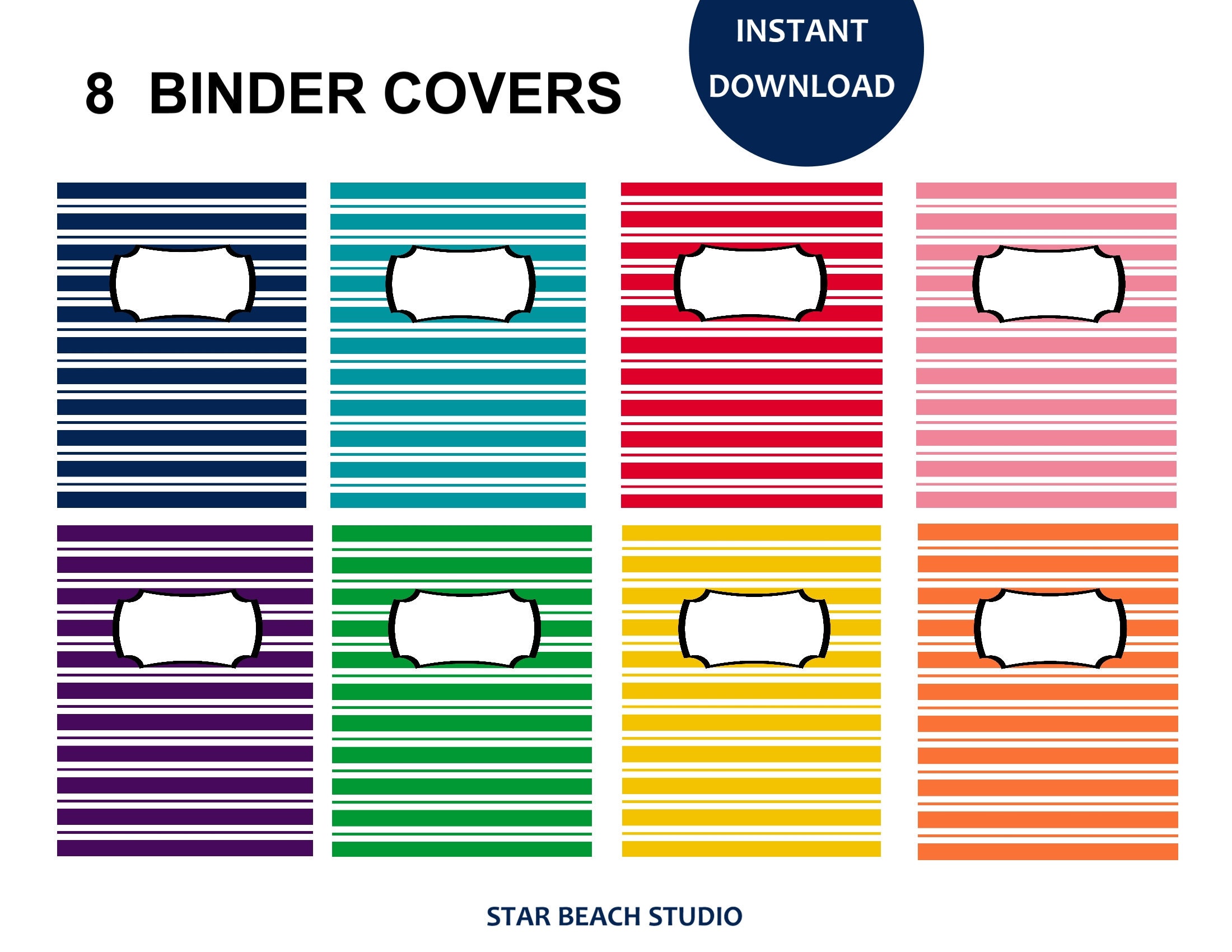 8 Binder Cover Printable Editable, Multicolor Digital Notebook Cover ...