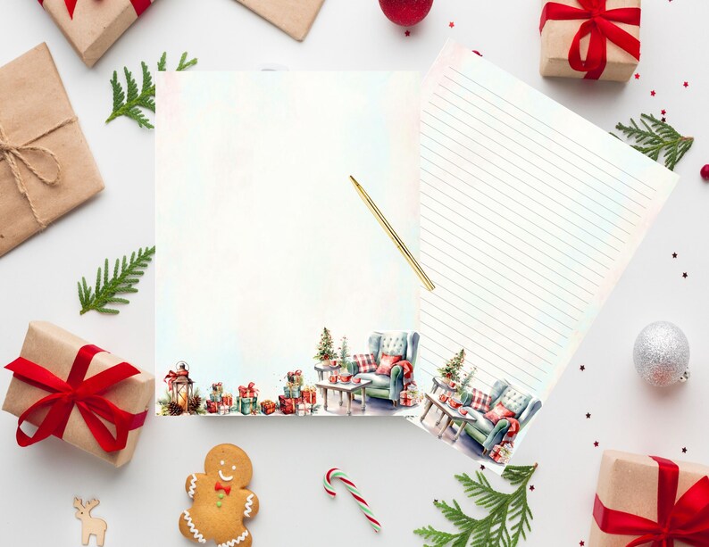 Christmas Stationery Printable Paper Winter Holiday Festive Lined ...