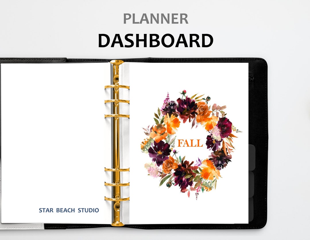 Fall Planner Dashboard Printable, Autumn Floral Watercolor Wreath ...