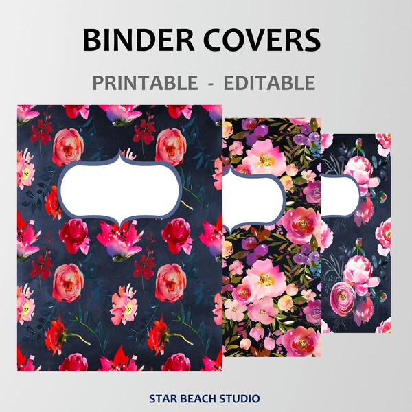 8 Binder Cover Printable Editable, Multicolor Digital Notebook Cover ...