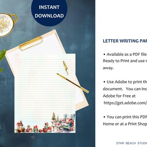 Christmas Stationery Printable Paper Winter Holiday Festive Lined ...