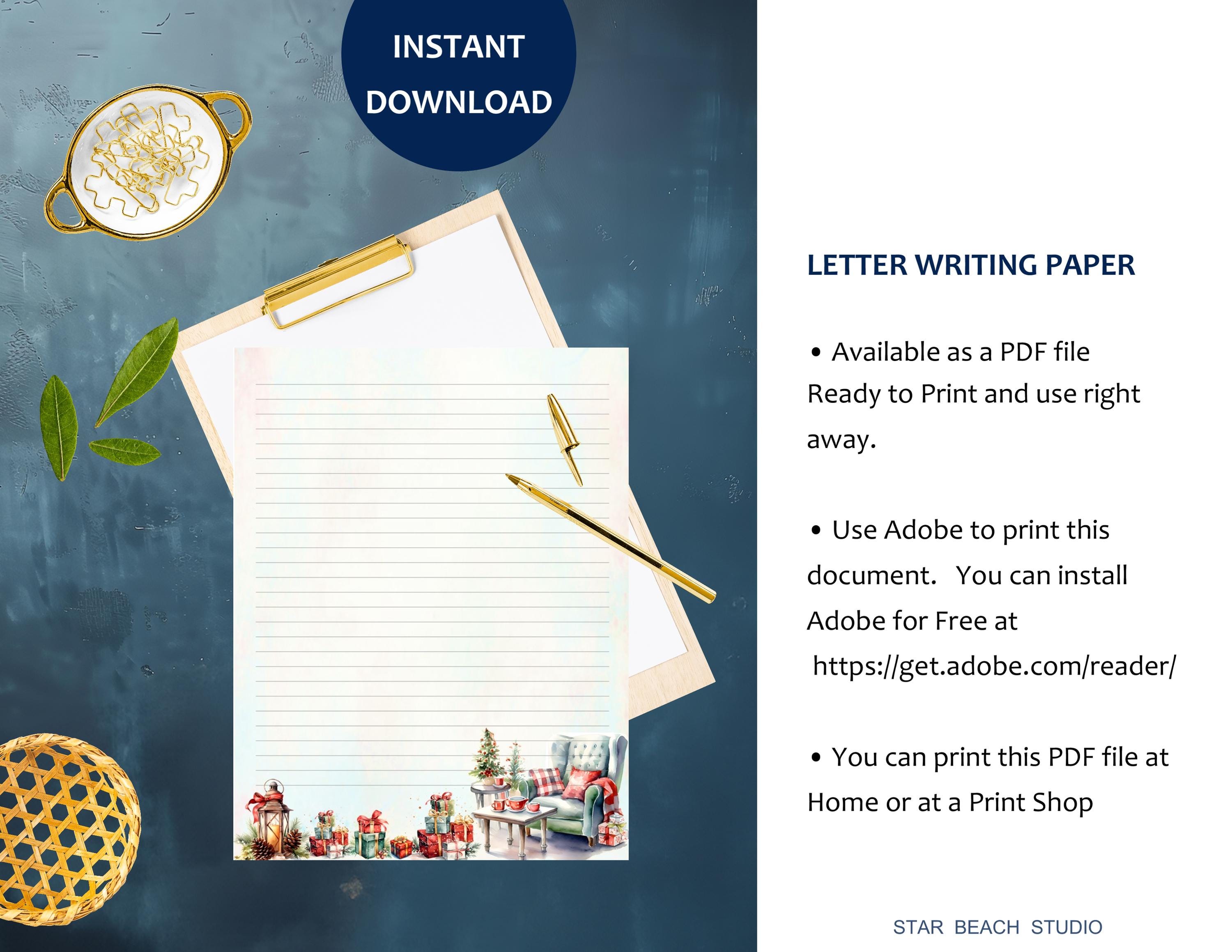 Christmas Stationery Printable Paper Winter Holiday Festive Lined ...