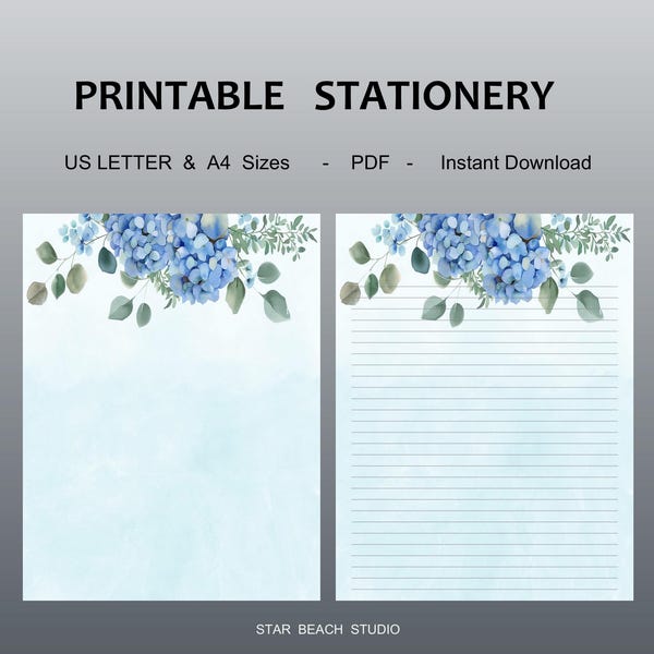 Hydrangea Printable Stationery - Etsy