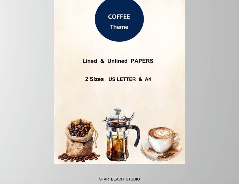 Coffee Lovers Printable Paper, Coffee Beans - French Press - Cappuccino ...