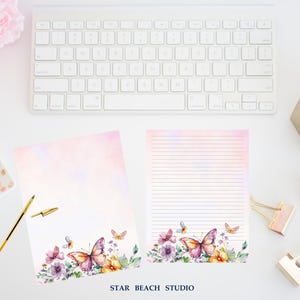 Butterflies & Flowers Border Stationery Printable Paper, Lined -unlined ...
