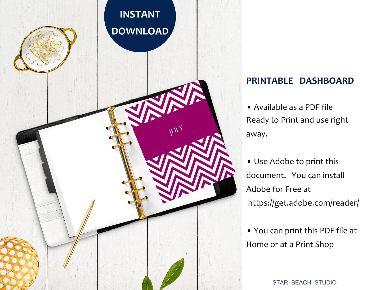 12 Month Planner Dashboard Printable, Chevron Pattern Multicolor ...