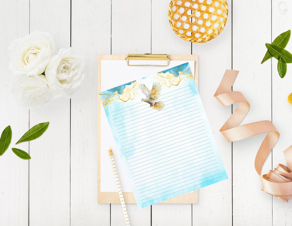 Holy Spirit Dove Stationery Printable Paper, Christian Theme Lined ...