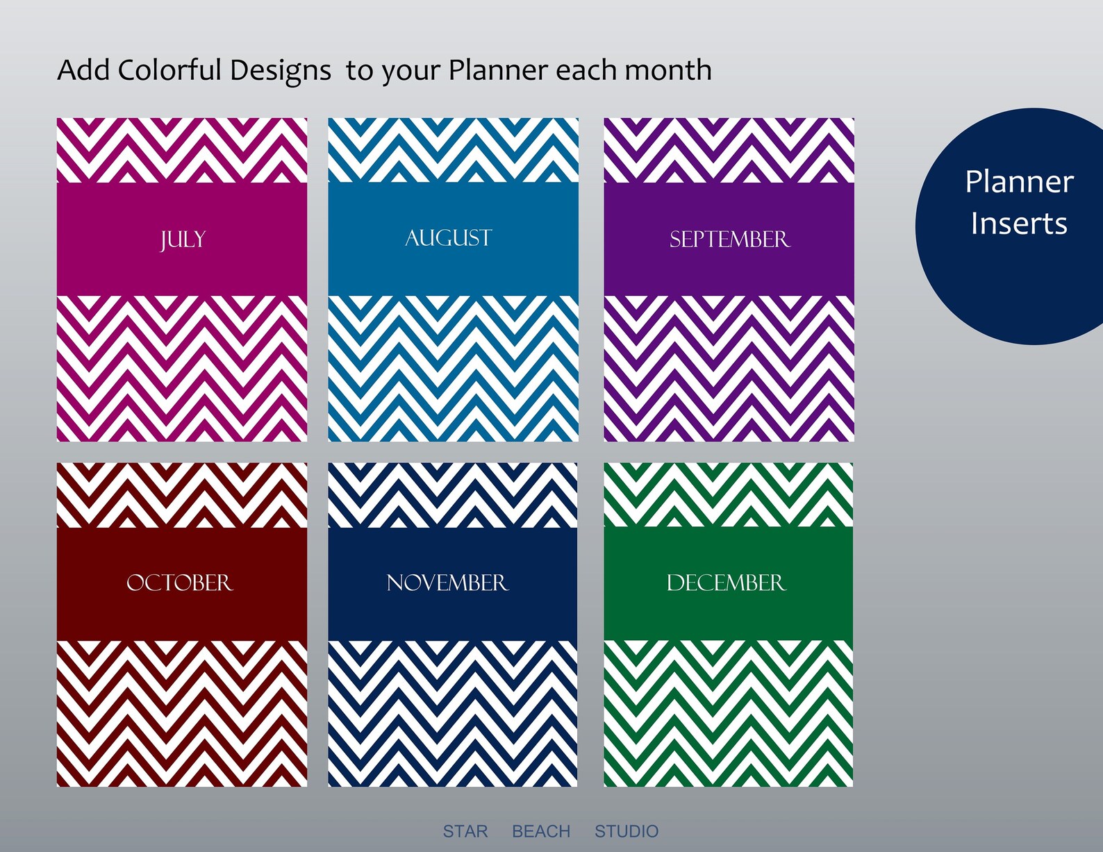 12 Month Planner Dashboard Printable, Chevron Pattern Multicolor ...