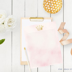Gold Crown Pink Paper Printable Stationery Paper, Royal Princess Theme ...