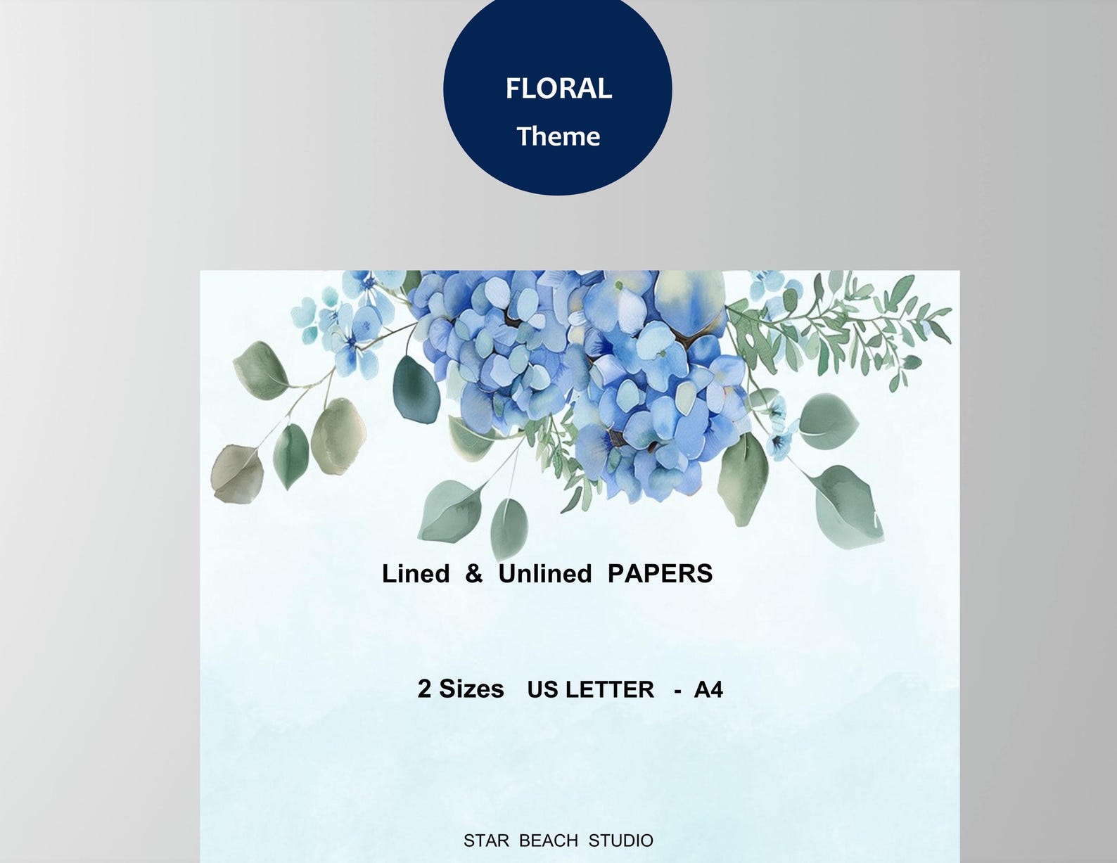 Blue Hydrangeas With Eucalyptus Leaves Stationery Printable Paper ...